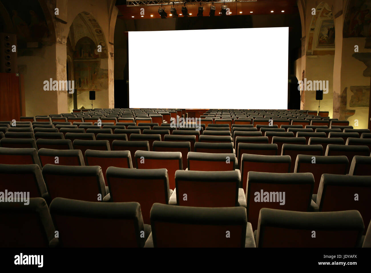 Movie Theater Empty and White Visual Screen Stock Photo - Alamy