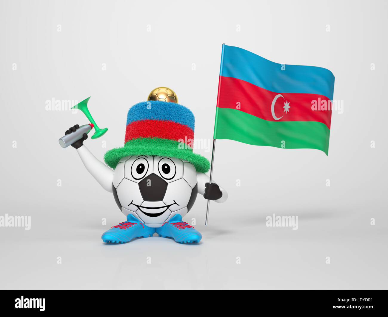 A cute and funny soccer character holding the national flag of ...