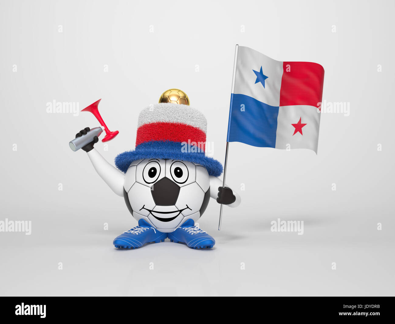 A cute and funny soccer character holding the national flag of Panama ...
