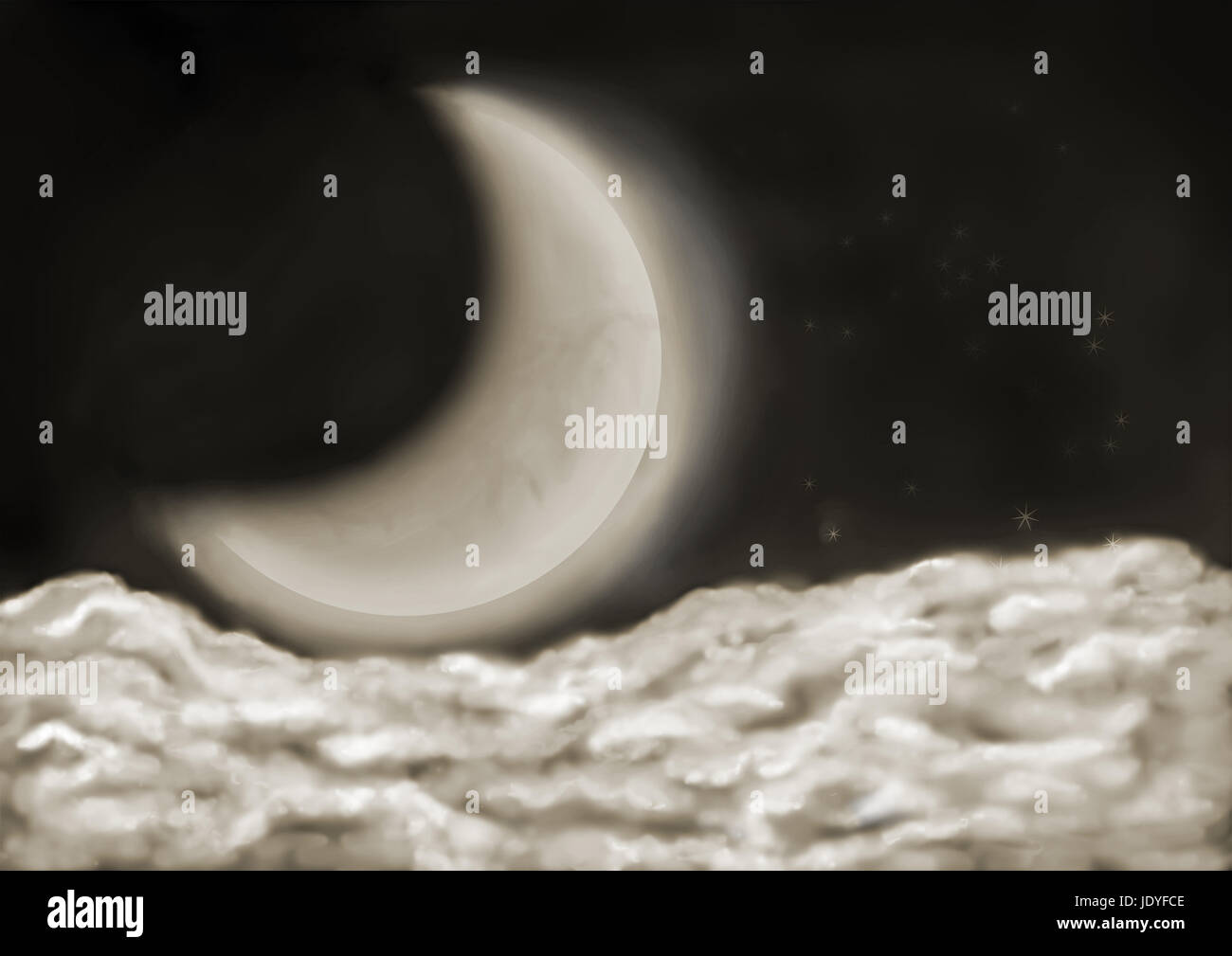 crescent moon in a dark sky with cloud Stock Photo - Alamy