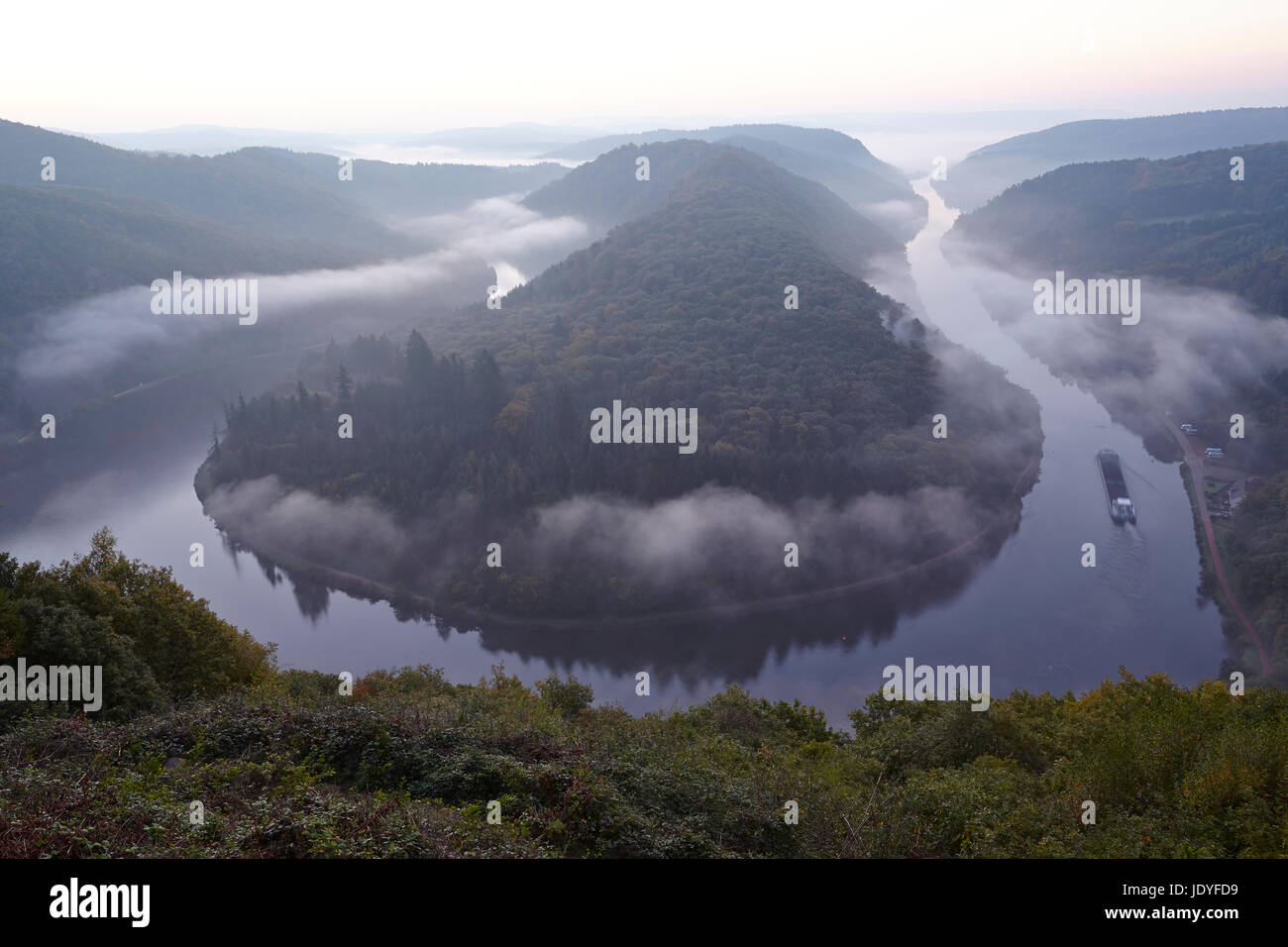The Saar Loop (Saarland, Germany) near Mettlach at sunrise with some ...