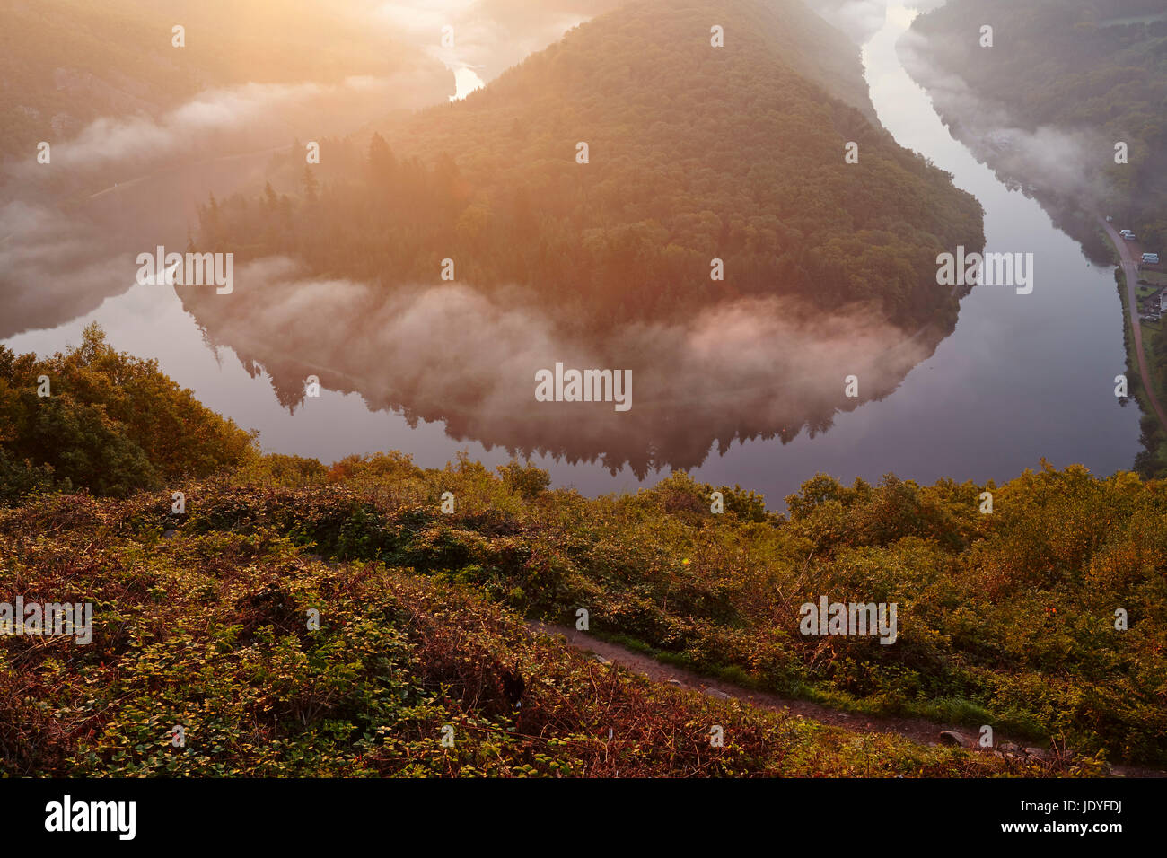 The Saar Loop (Saarland, Germany) near Mettlach at sunrise with some ...