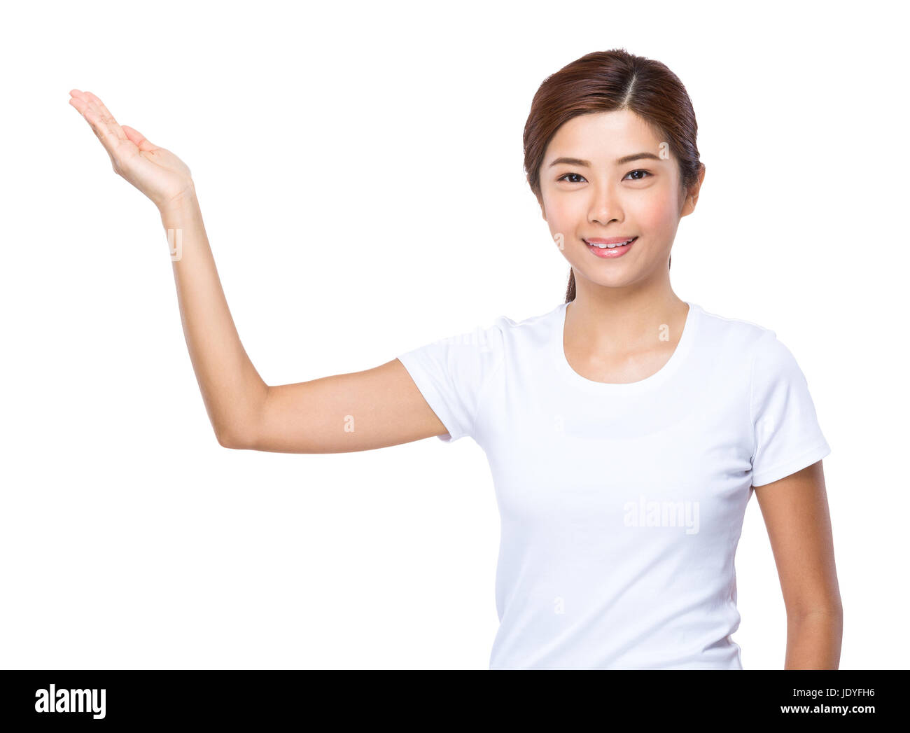 Woman with hand presentation Stock Photo - Alamy