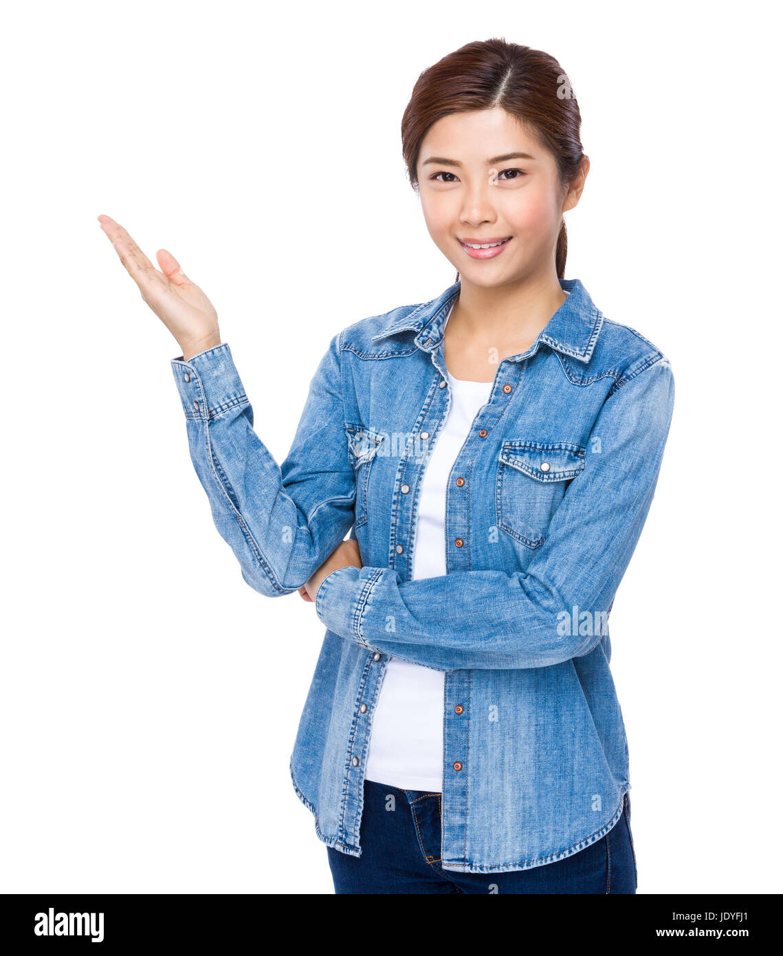 Woman with hand presentation Stock Photo - Alamy