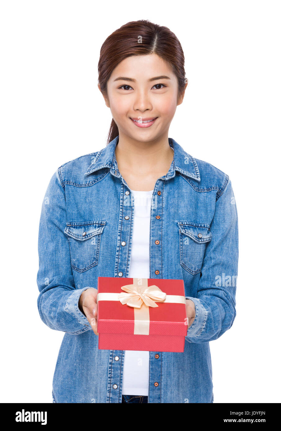 Woman hold gift box Stock Photo - Alamy