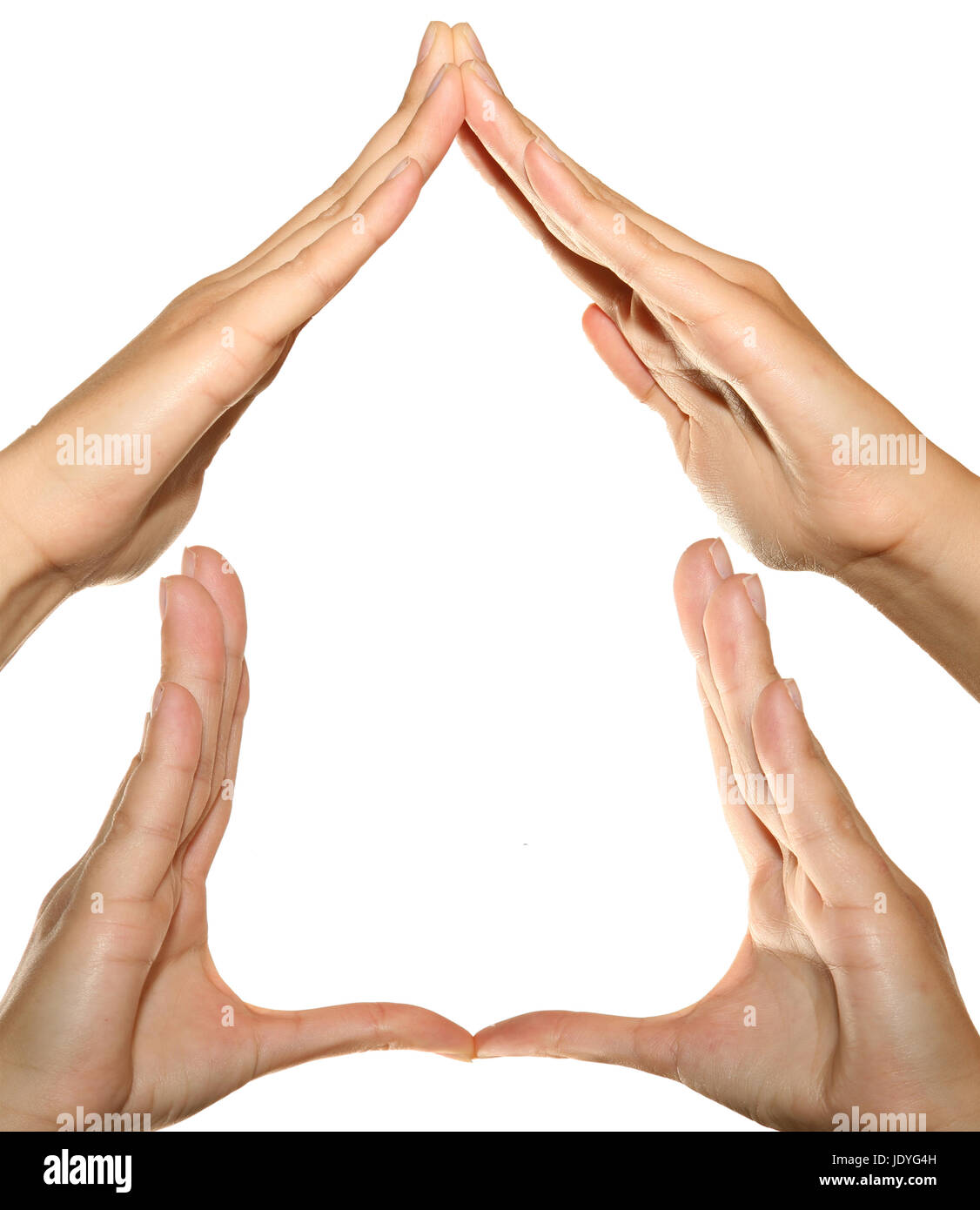Conceptual home symbol whit human hands on white background Stock Photo ...
