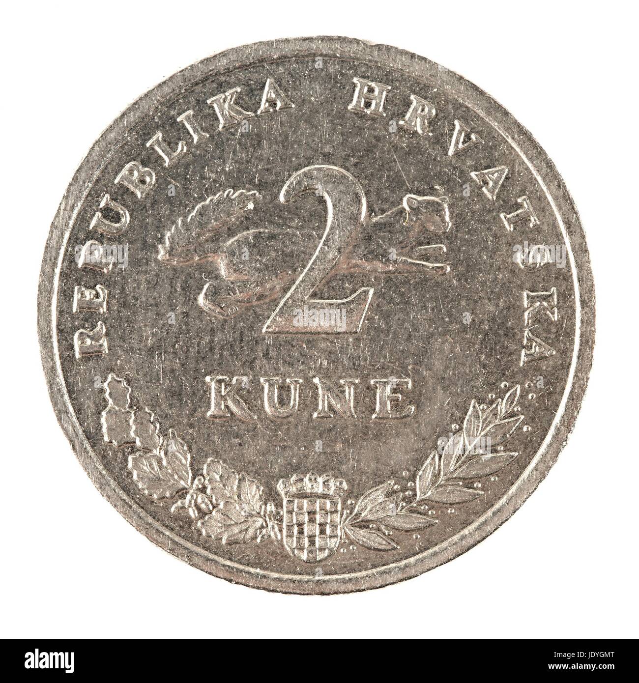 Two Croatian Kunas coin isolated on white background Stock Photo - Alamy