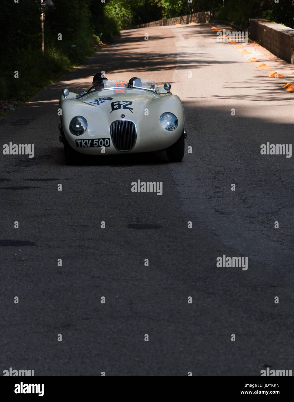 JAGUAR C-TYPE 1952 on an old racing car in rally Mille Miglia 2017 the ...
