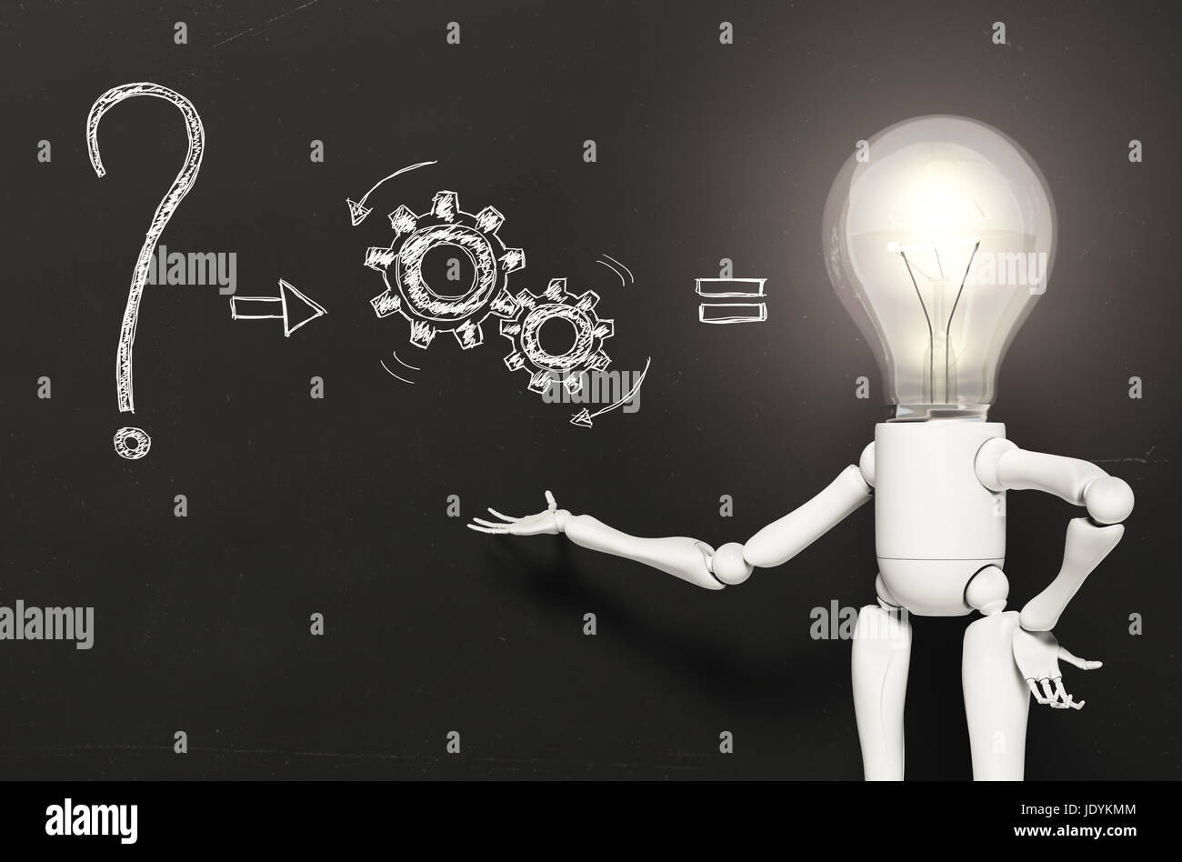 a standing lamp character with his bulb light switched on is showing a ...