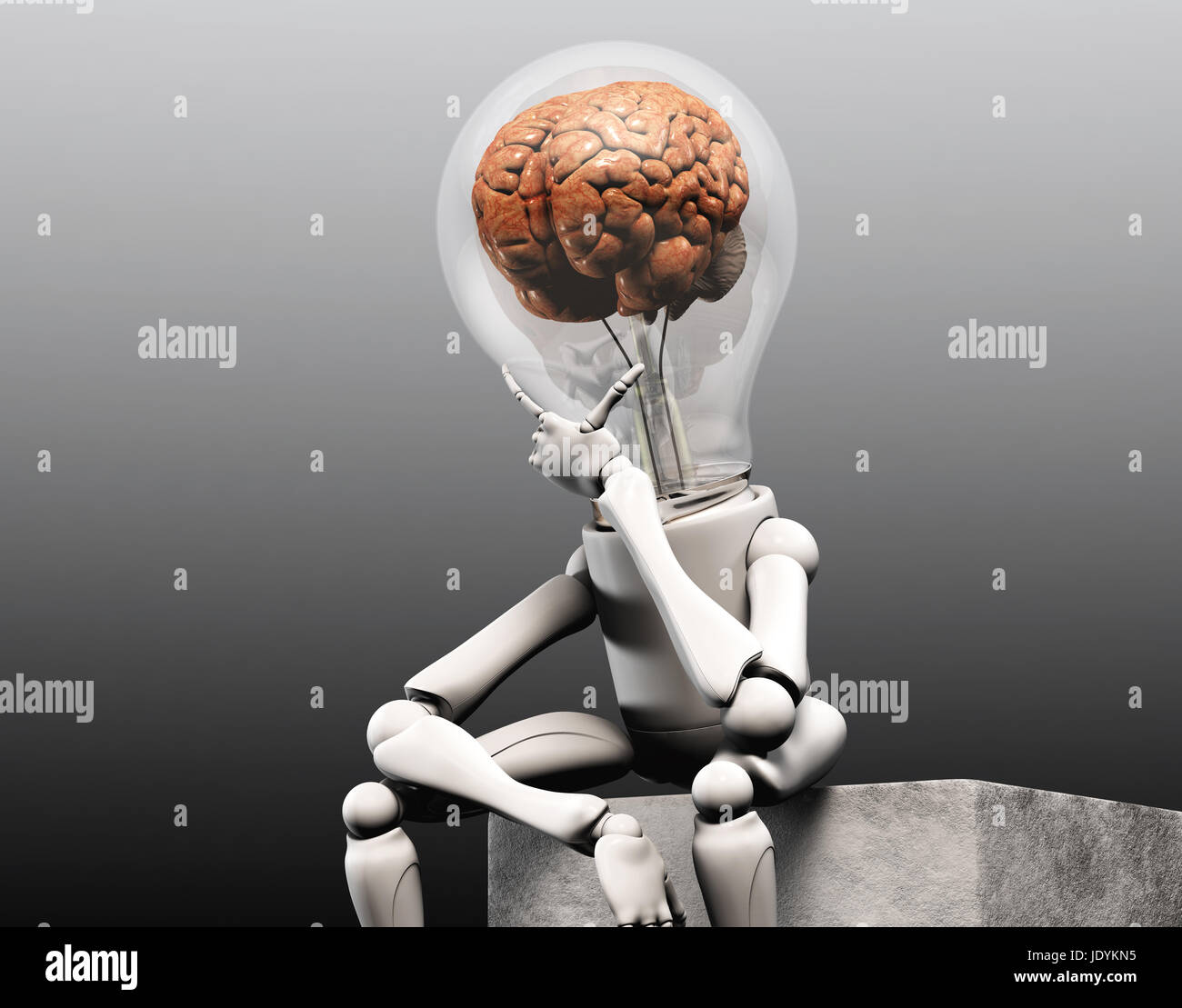 a lamp character with a human brain into his bulb light is sitting on ...