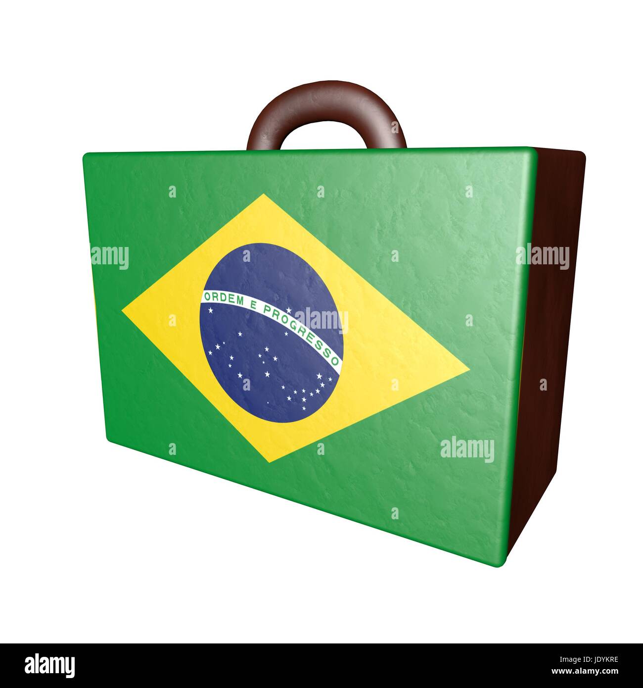Leather suitcase with Brazilian flag, isolated over white, 3d render ...