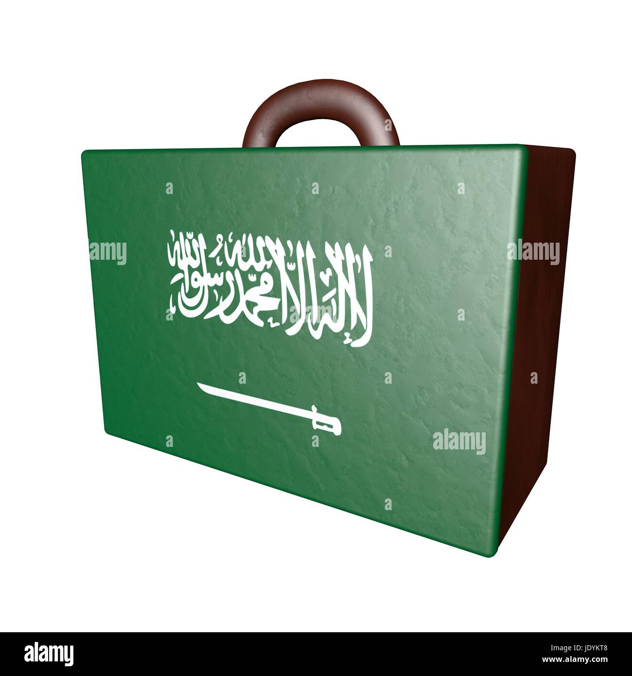 Leather suitcase with Saudi Arabian flag, isolated over white, 3d ...