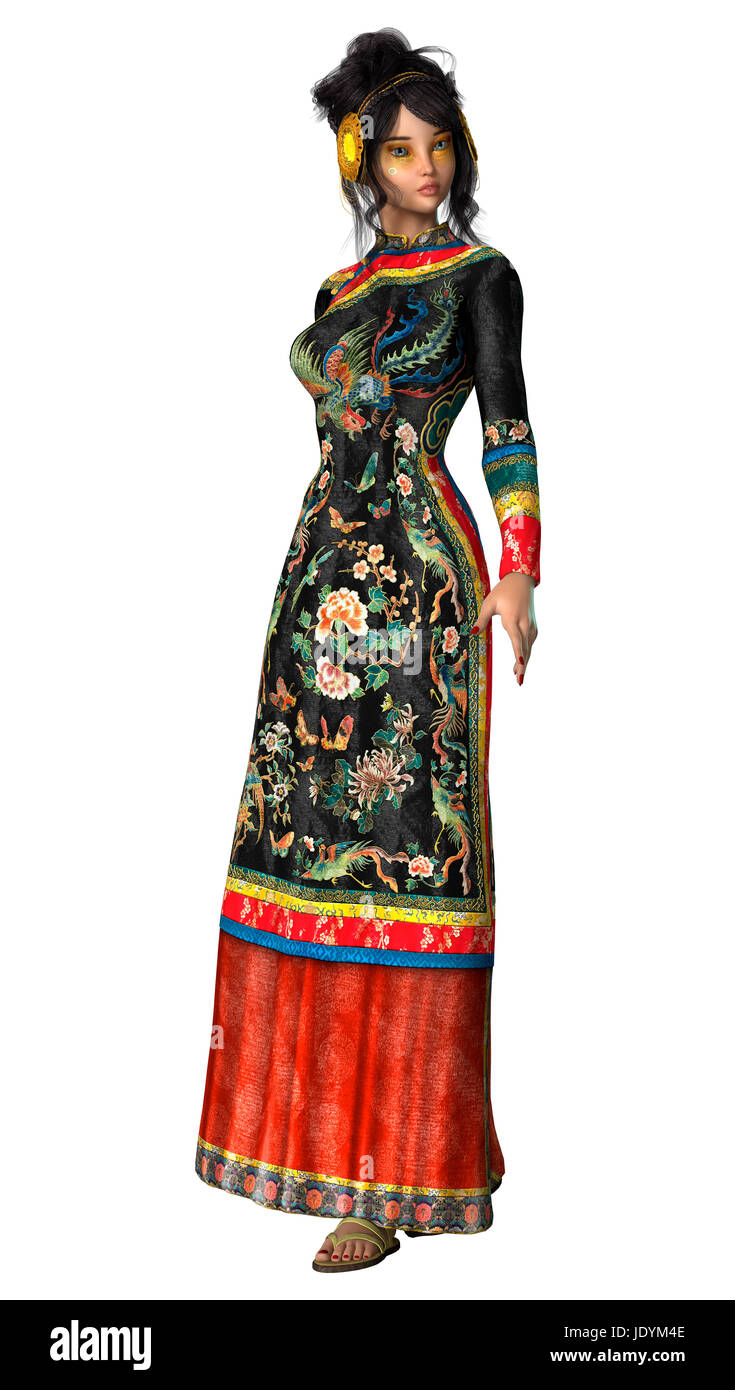 3D digital render of a beautiful princess of China isolated on white ...