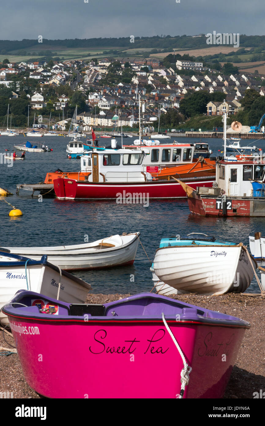View across The Teign Estuary, with its moored boats, viewed from The ...