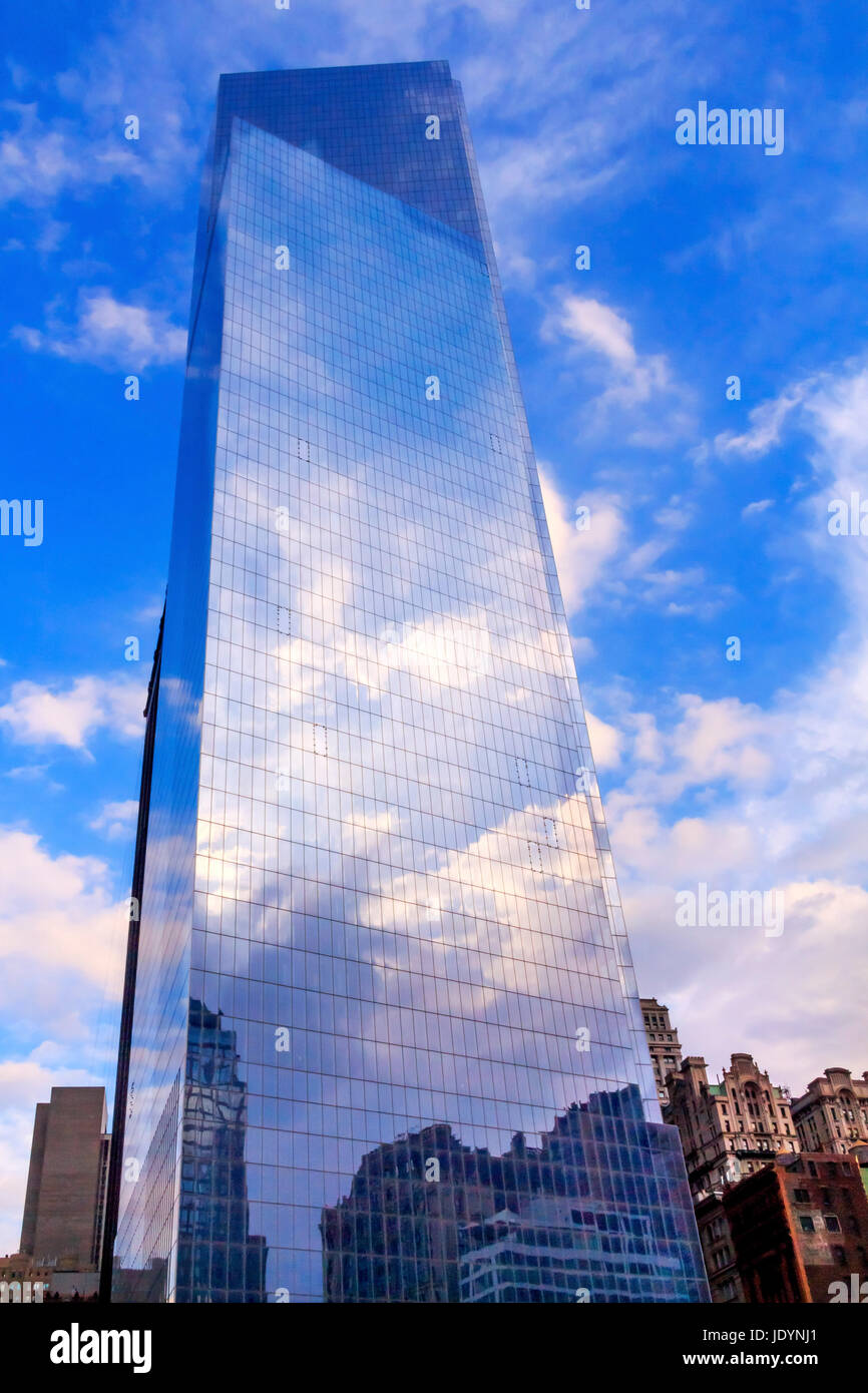 New World Trade Center Glass Building Skyscraper Skyline Blue Clouds ...