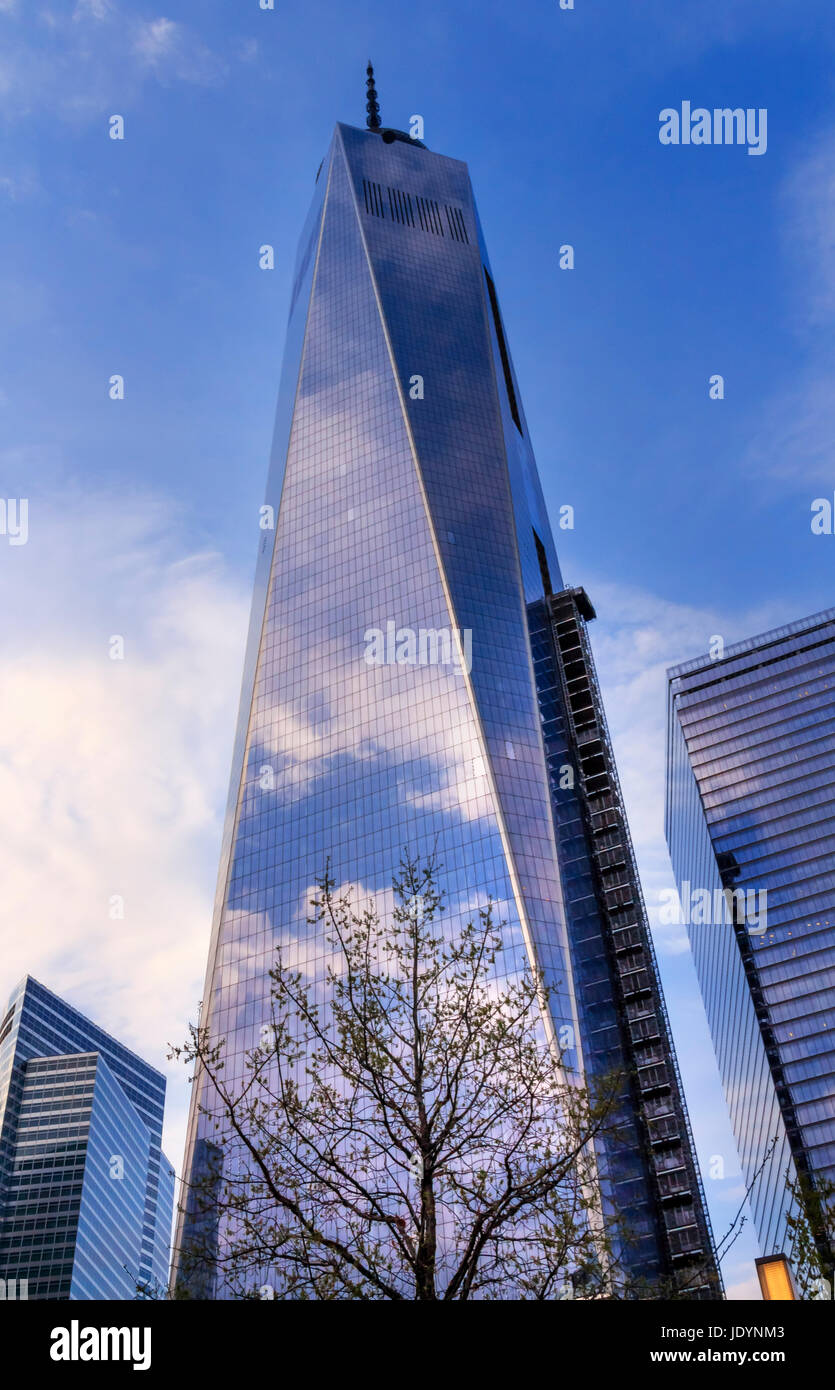 New World Trade Center Glass Building Skyscraper Blue Clouds Reflection ...