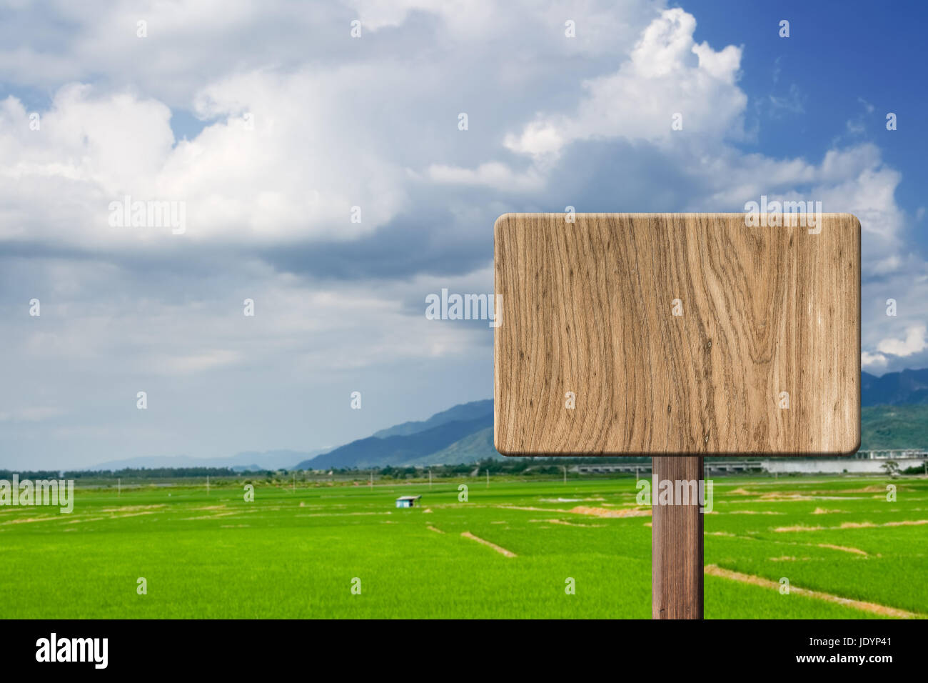 Blank wooden sign on field of farm. Concept of rural, idyllic ...