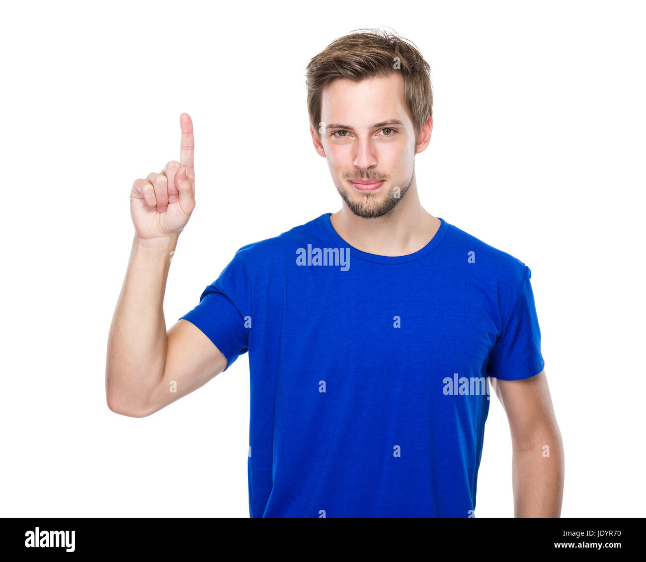 Man with finger up Stock Photo - Alamy