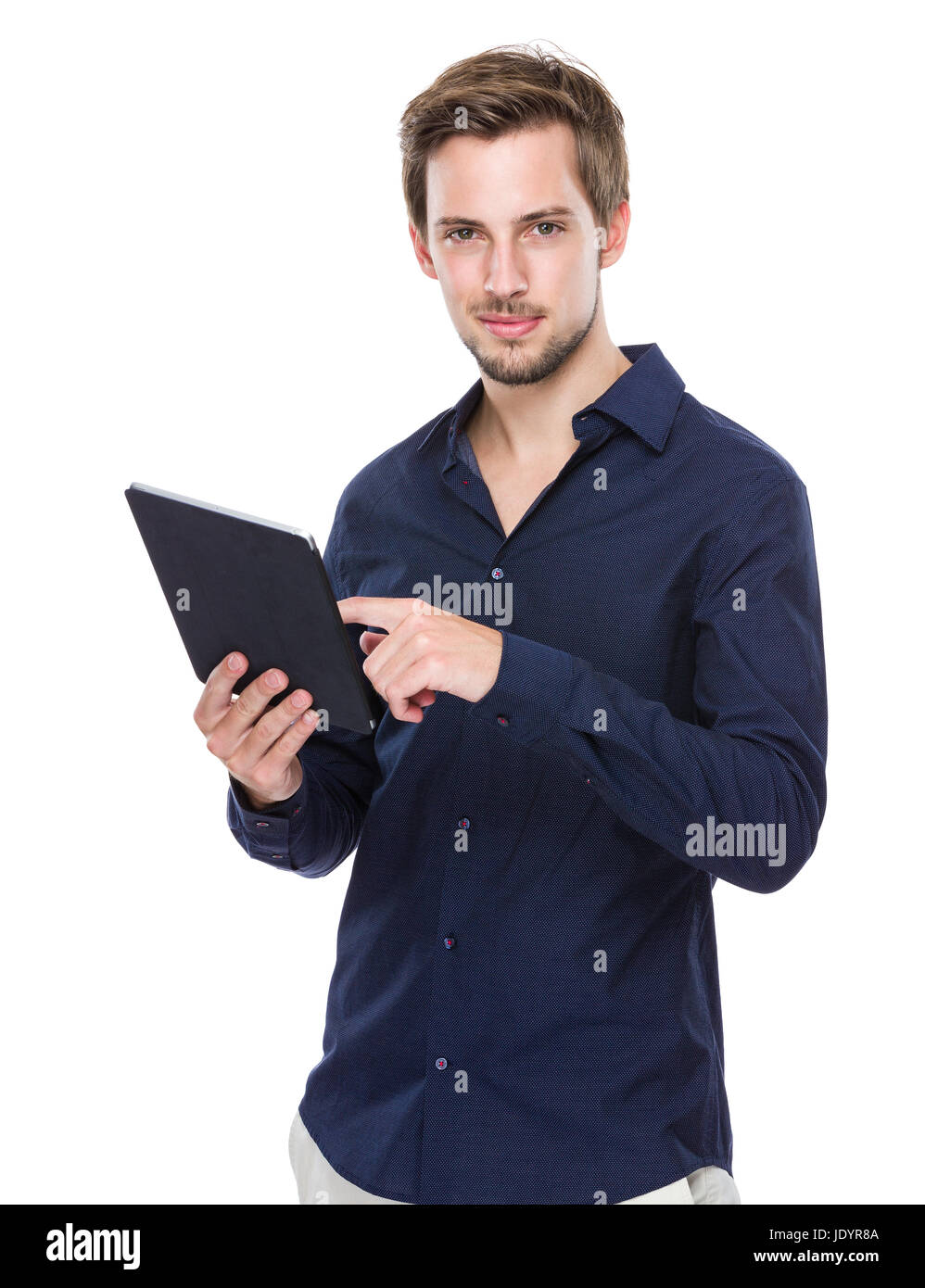 Man use tablet Stock Photo - Alamy