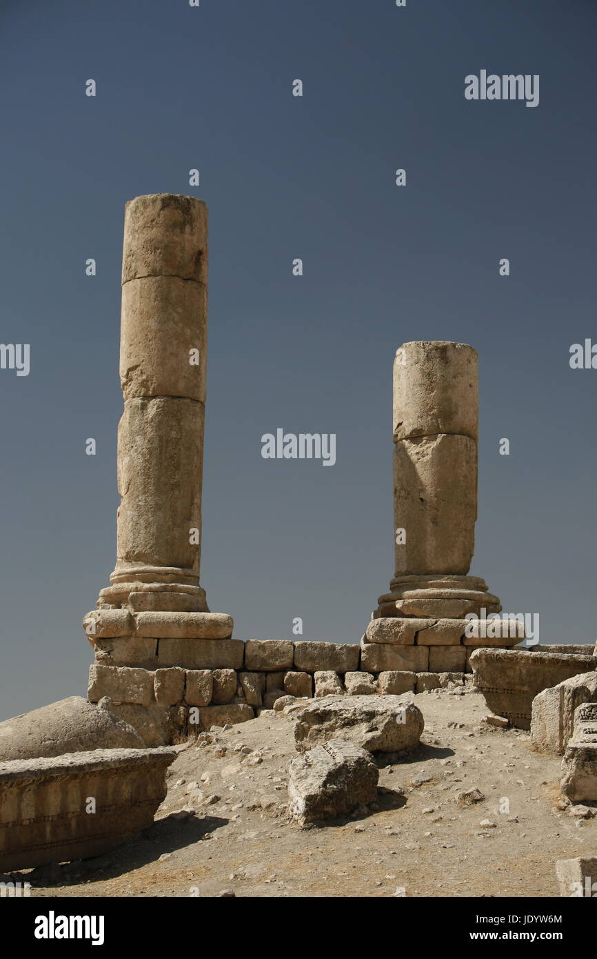 The Ruins of the citadel Jabel al Qalah in the City Amman in Jordan in ...