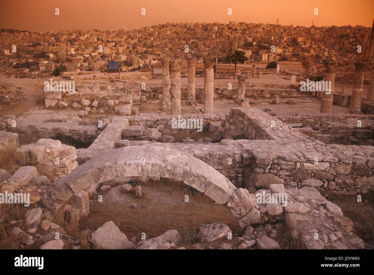 The Ruins of the citadel Jabel al Qalah in the City Amman in Jordan in ...