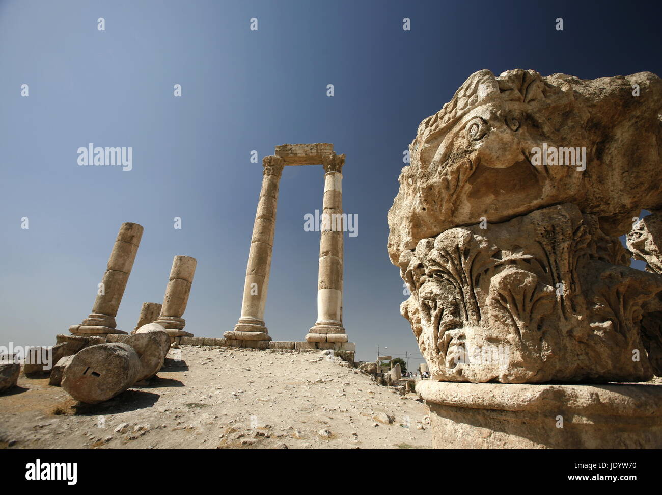 The Ruins of the citadel Jabel al Qalah in the City Amman in Jordan in ...