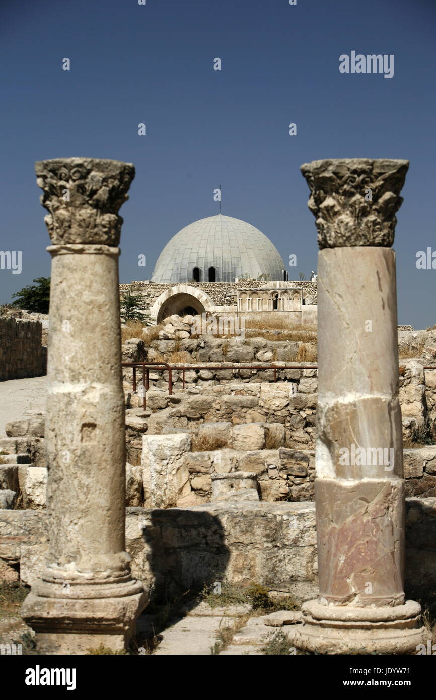 The Ruins of the citadel Jabel al Qalah in the City Amman in Jordan in ...