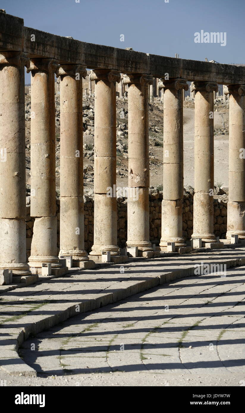 the Roman Ruins of Jerash in the north of Amann in Jordan in the middle ...