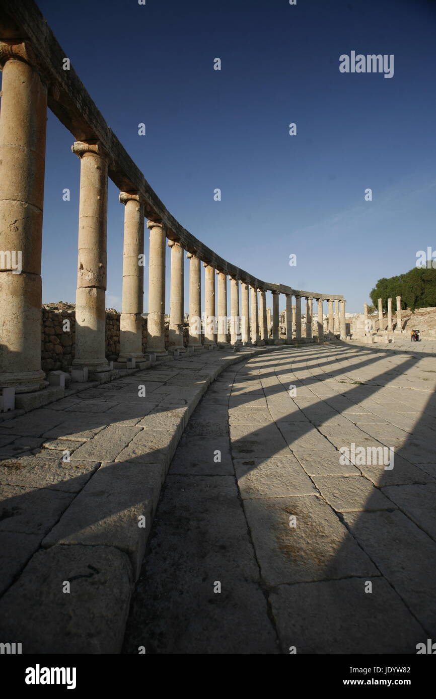the Roman Ruins of Jerash in the north of Amann in Jordan in the middle ...