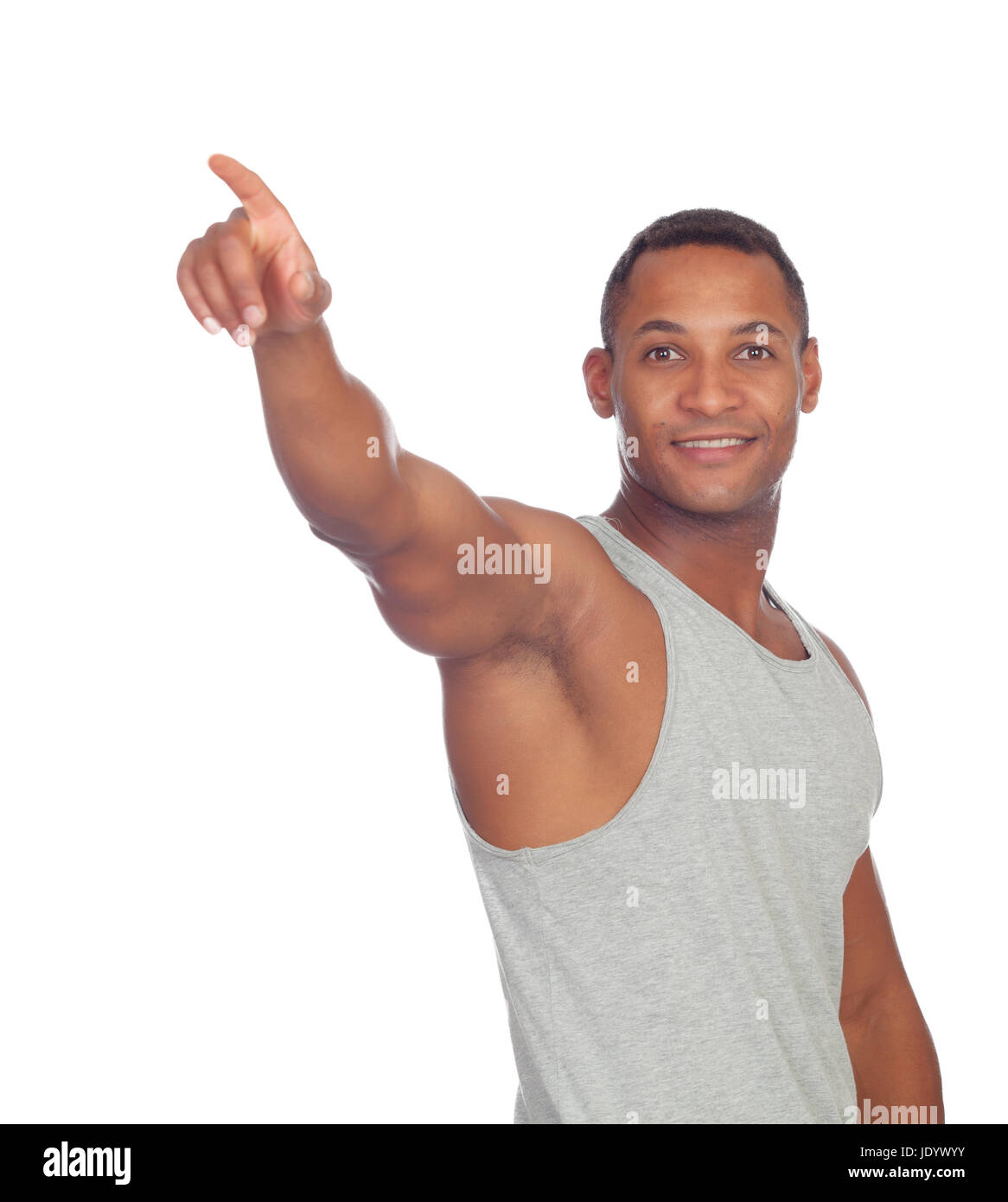 Guy boy pointing something isolated on a white background Stock Photo ...