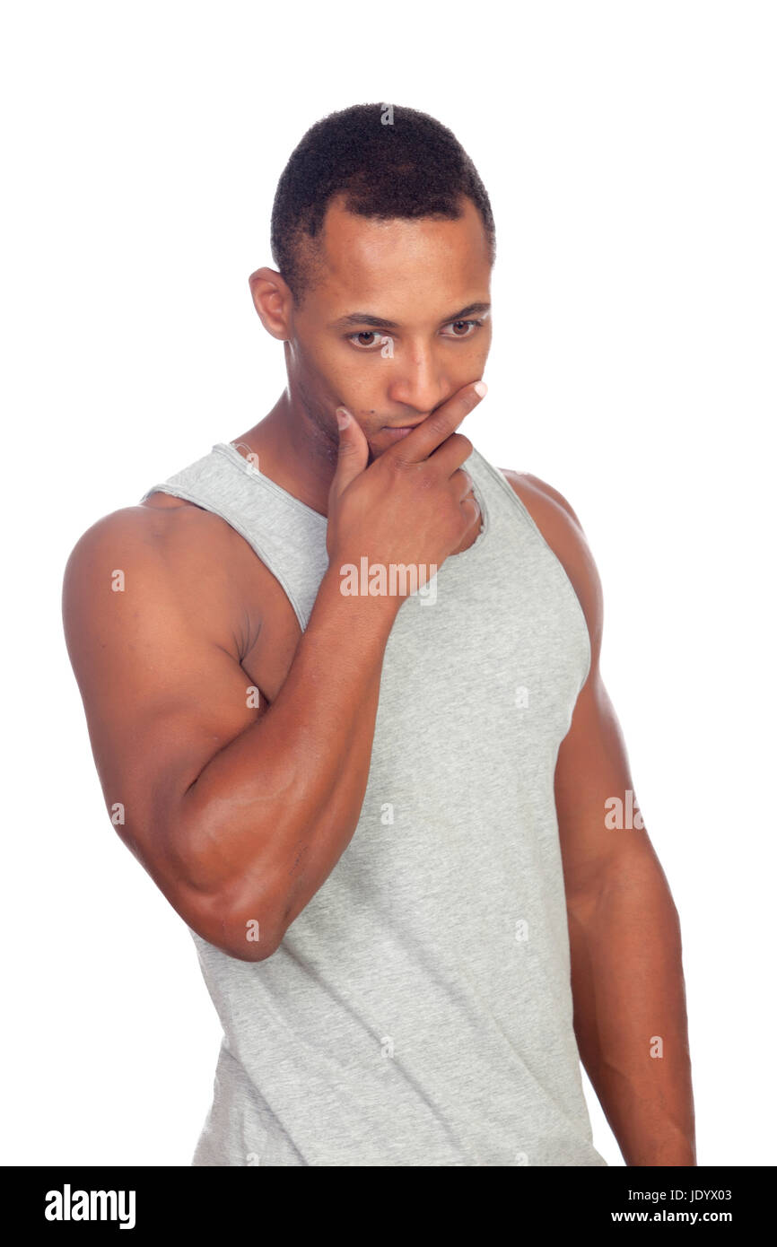 Worried latin boy isolated on a white background Stock Photo - Alamy