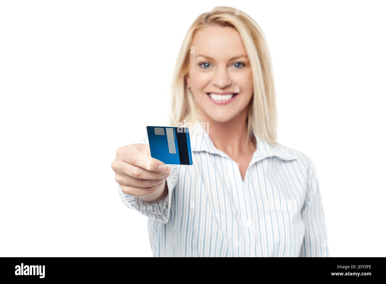 Attractive corporate woman with atm card Stock Photo - Alamy