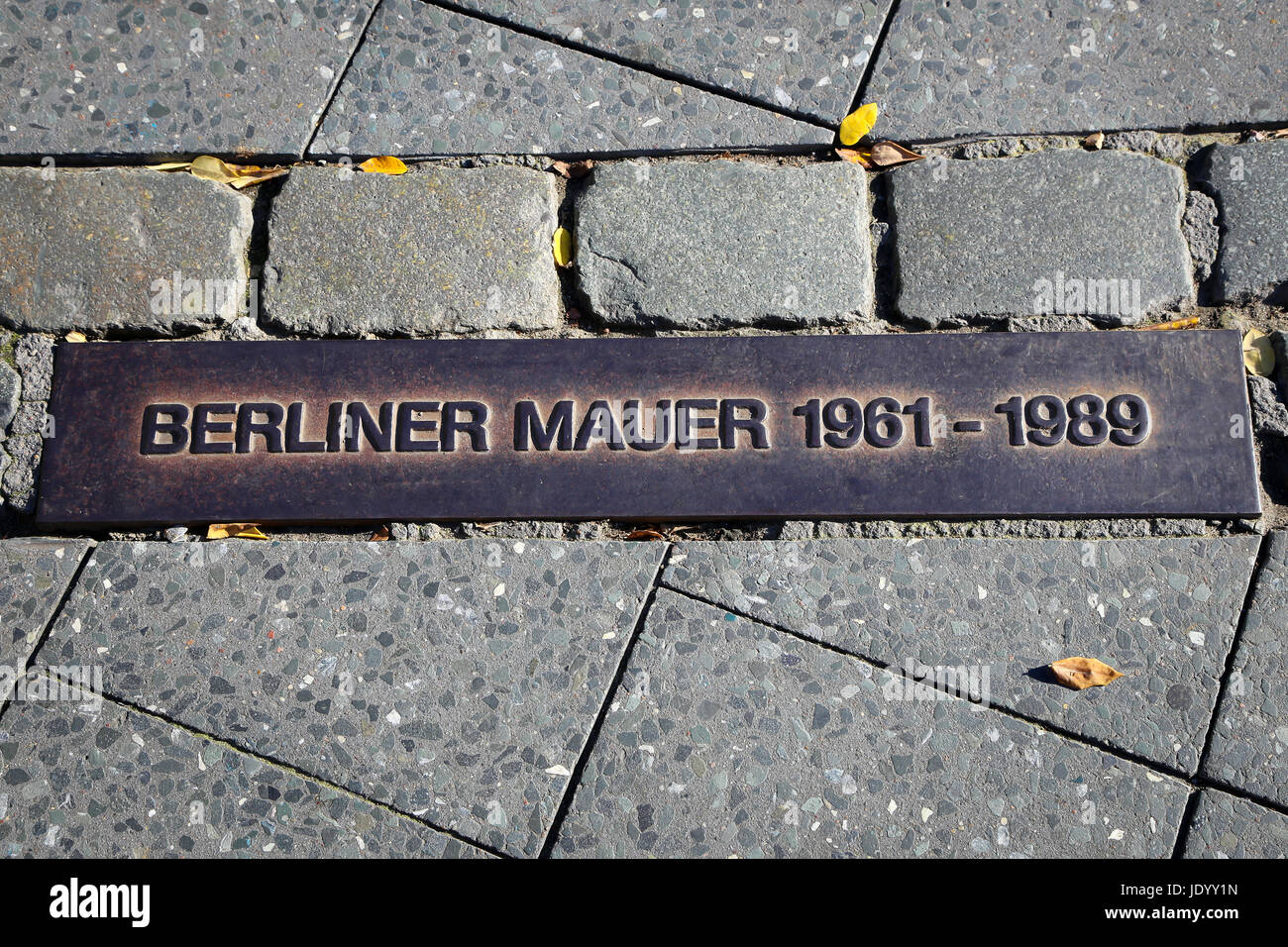 Detail of a street floor sign in Berlin, remembering the Berlin wall ...