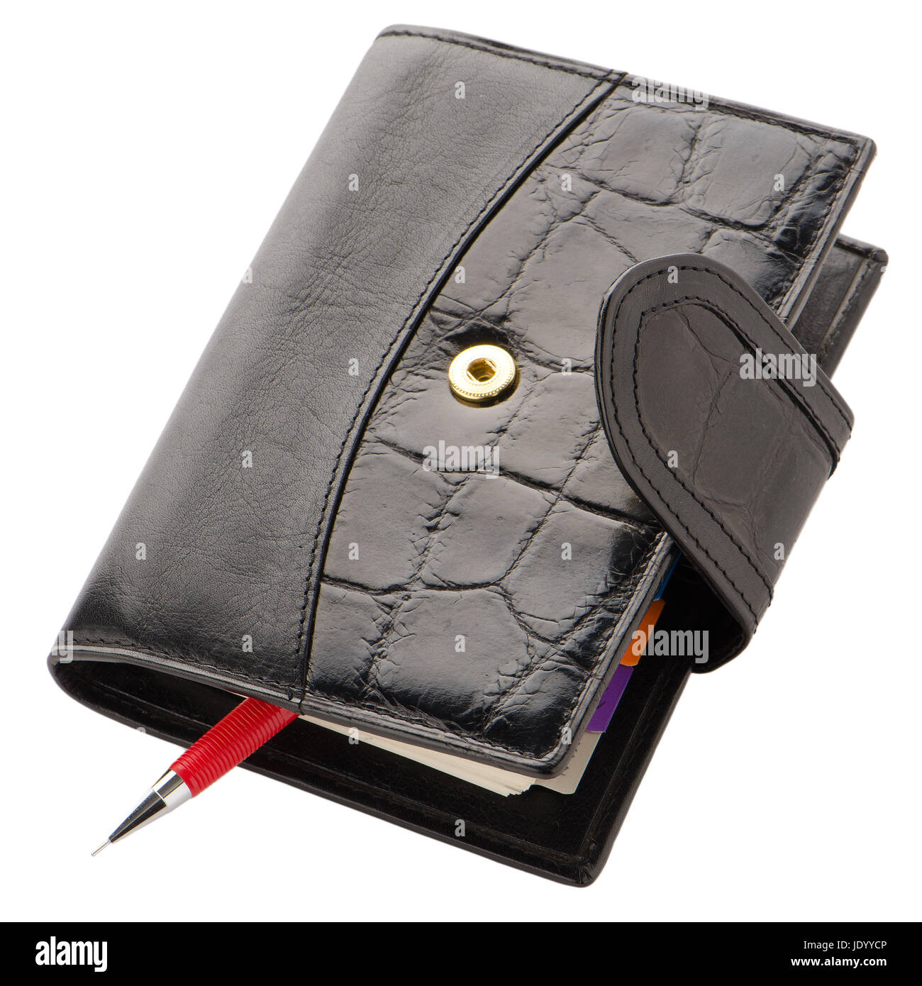 Black business book and red pencil isolated on white background Stock ...