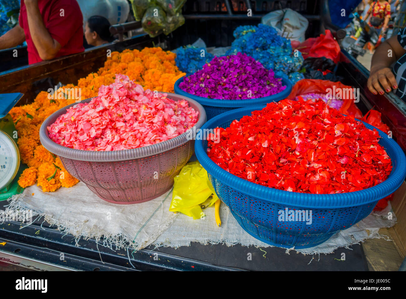 BALI, INDONESIA - MARCH 08, 2017: Outdoor Bali flower market. Flowers ...