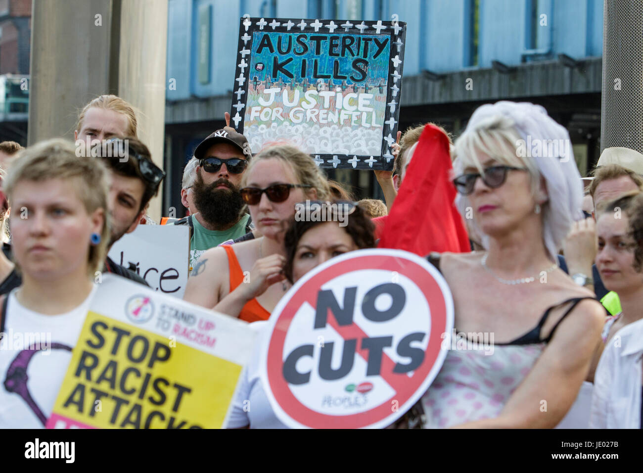 Bristol, UK, 21st June, 2017. Protesters carrying placards are pictured ...