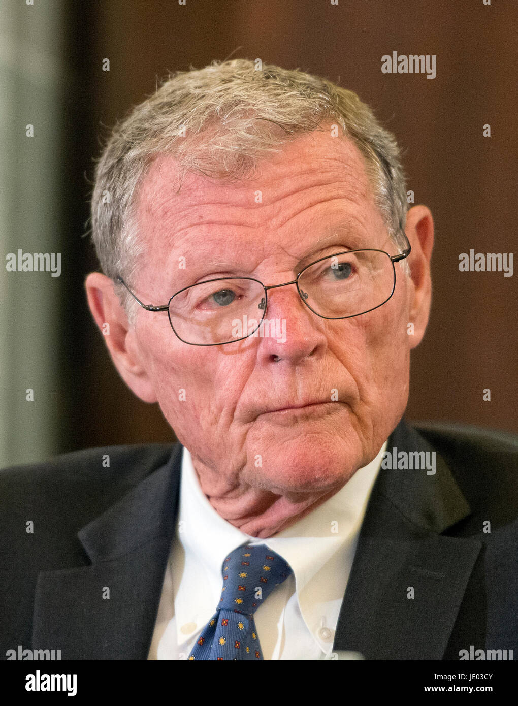 United States Senator James Inhofe (Republican of Oklahoma) listens as ...