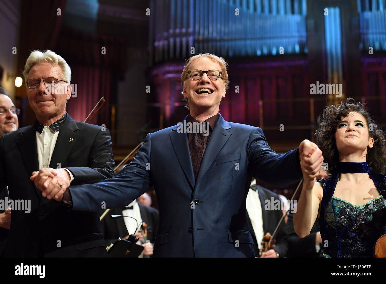 Hollywood composer Danny Elfman (center), conductor John Mauceri (left ...