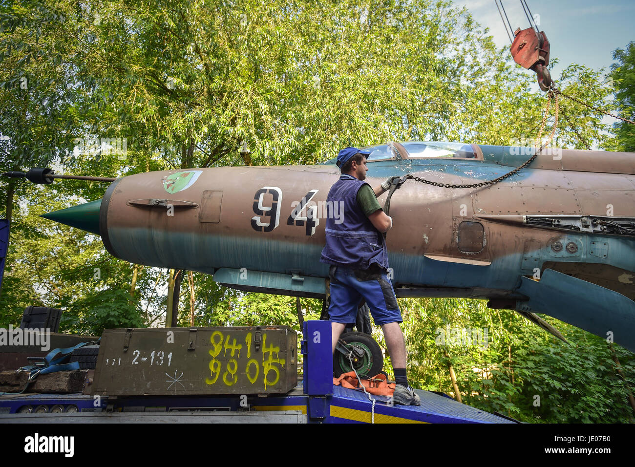Jet fighter MIG-21, acquired by aviation enthusiast Petr Bily, arrives ...