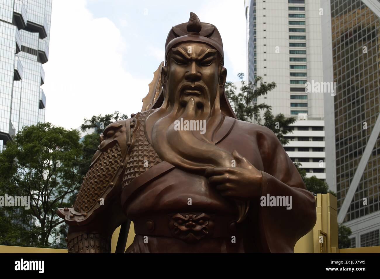 Hong Kong, CHINA. 22nd June, 2017. Stern looking bronze statue of Guan ...