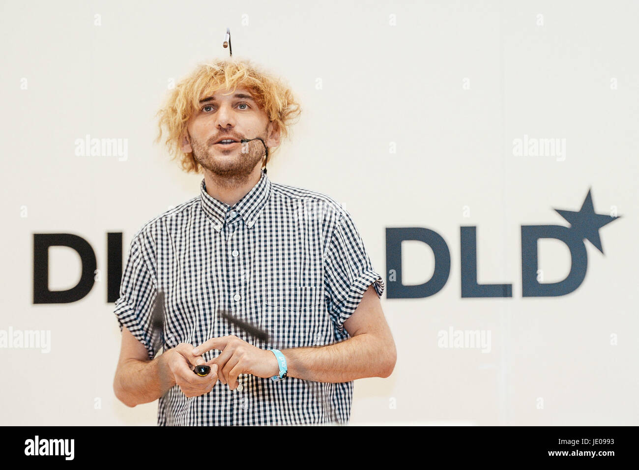 BAYREUTH/GERMANY - JUNE 21: Cyborg Neil Harbisson (Cyborg Org) with his ...