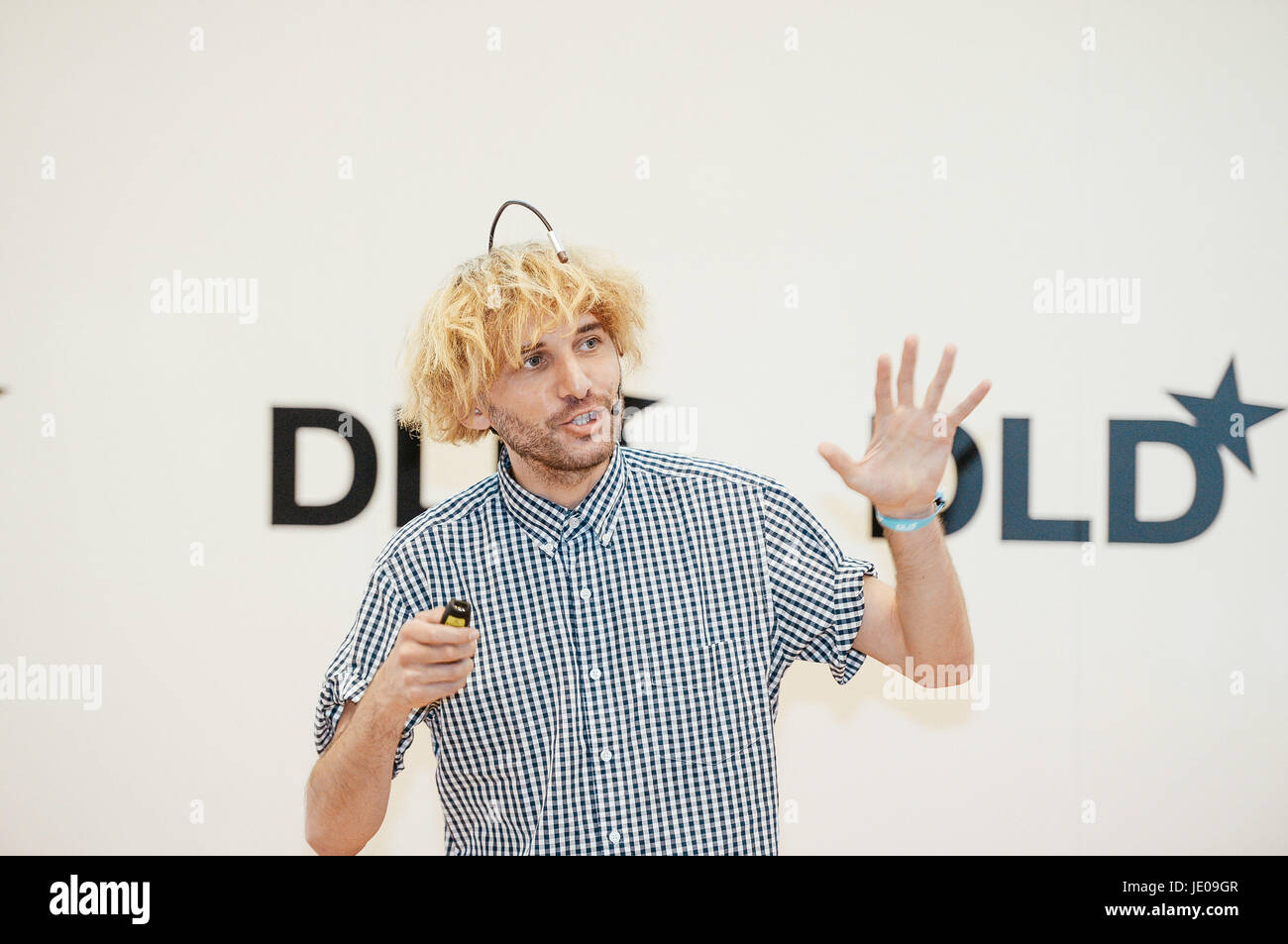 BAYREUTH/GERMANY - JUNE 21: Cyborg Neil Harbisson (Cyborg Org) with his ...
