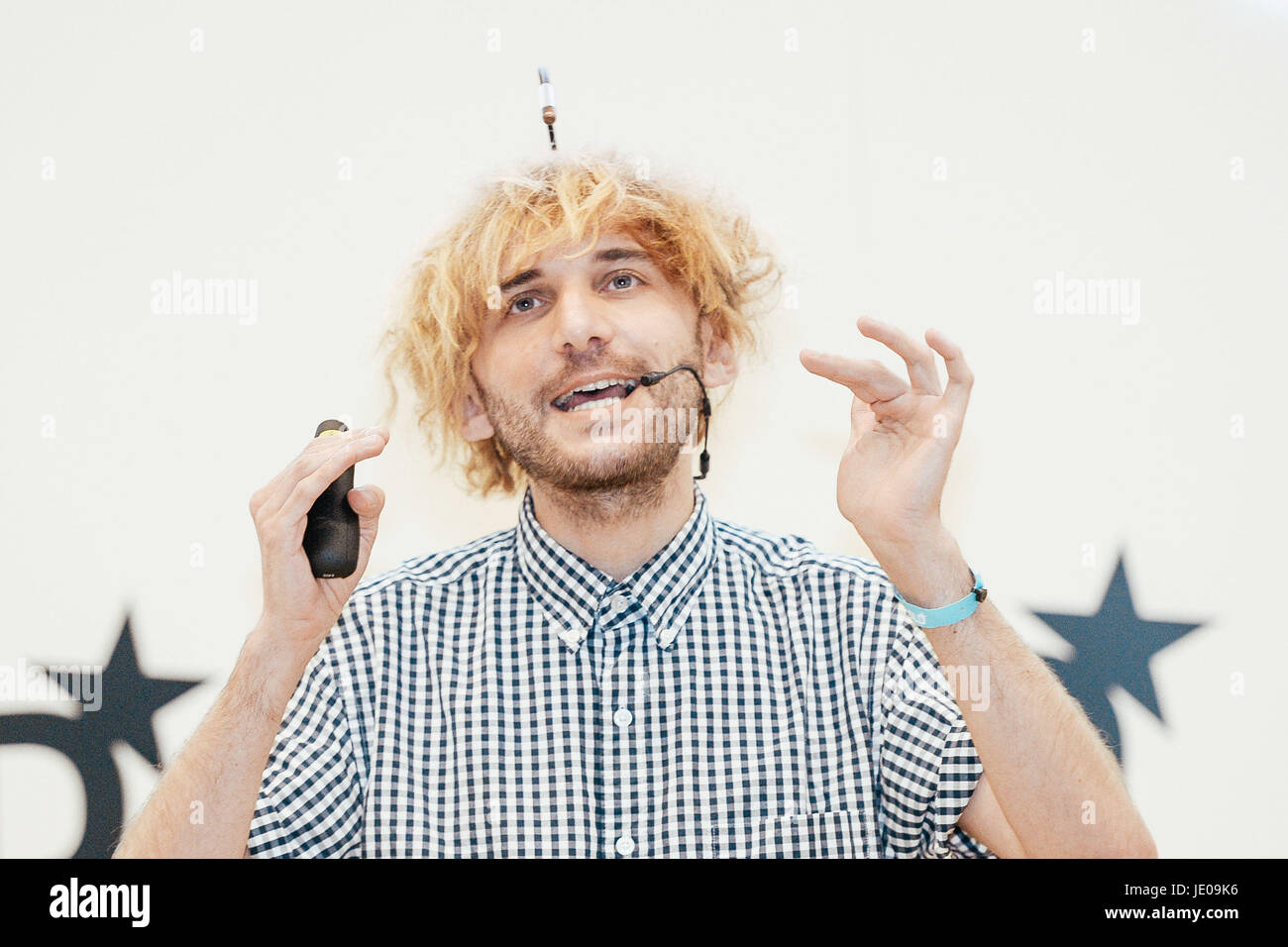BAYREUTH/GERMANY - JUNE 21: Cyborg Neil Harbisson (Cyborg Org) with his ...