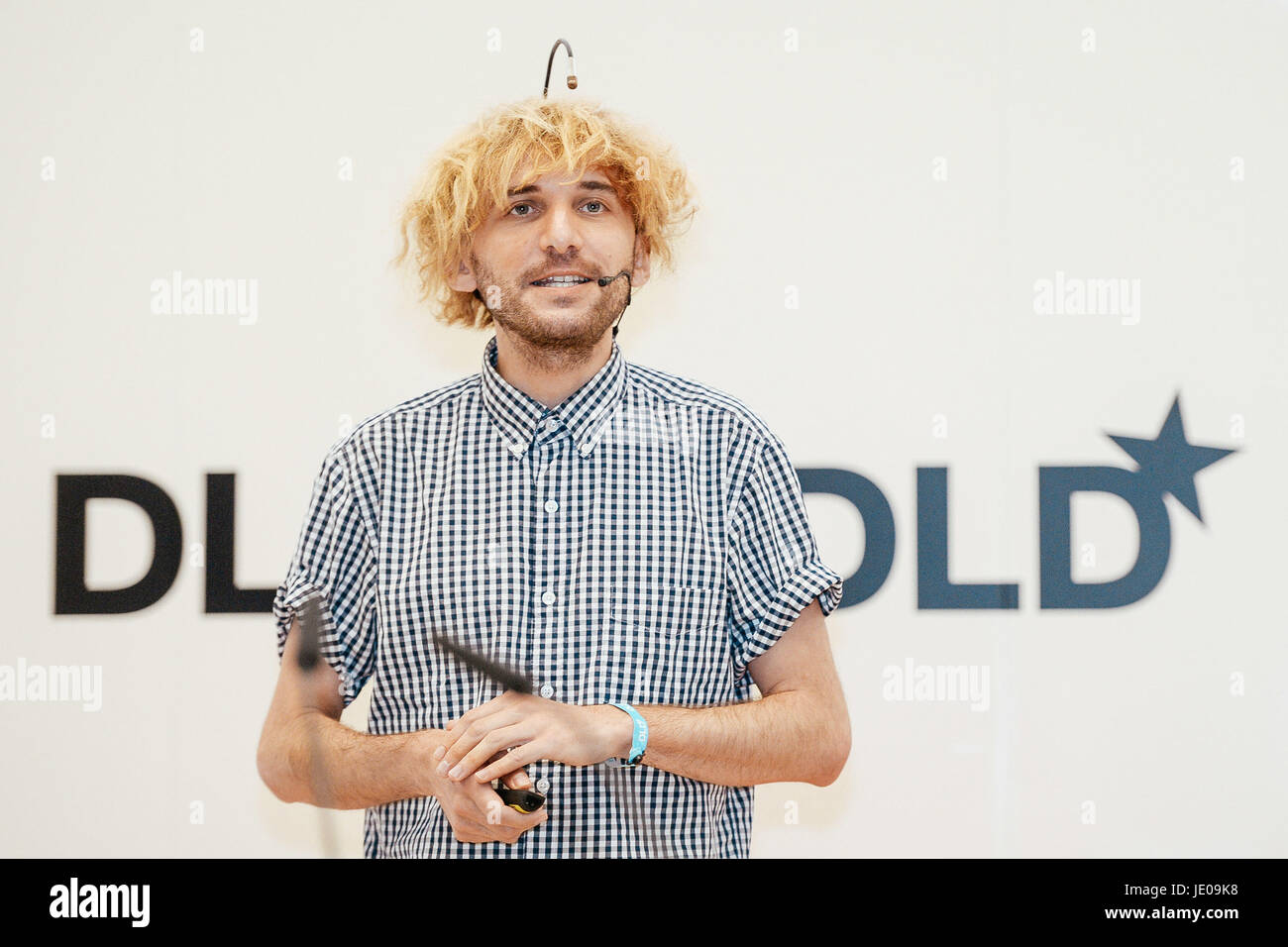 BAYREUTH/GERMANY - JUNE 21: Cyborg Neil Harbisson (Cyborg Org) with his ...