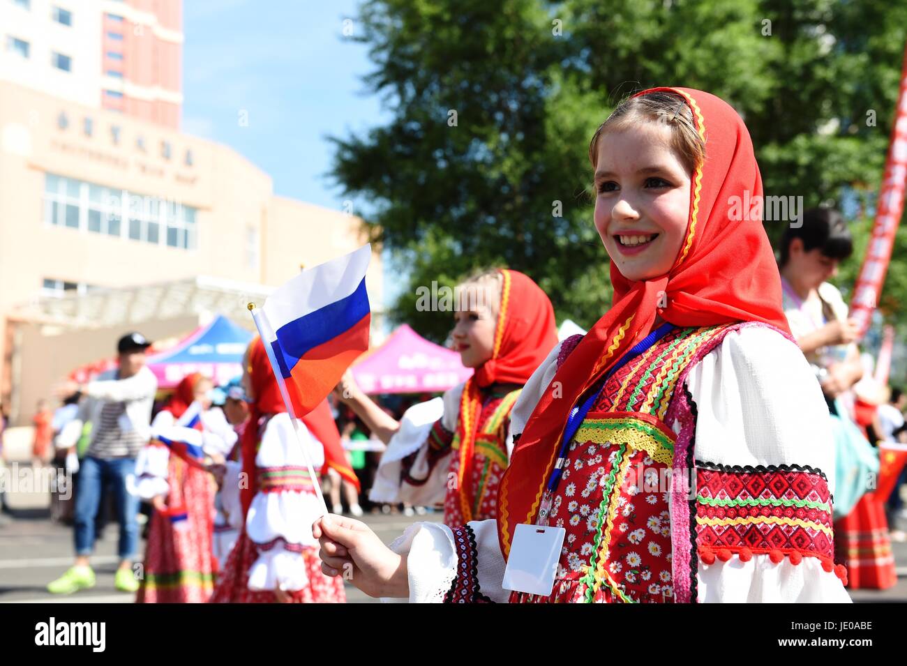 Heihe, China's Heilongjiang Province. 22nd June, 2017. People take part ...