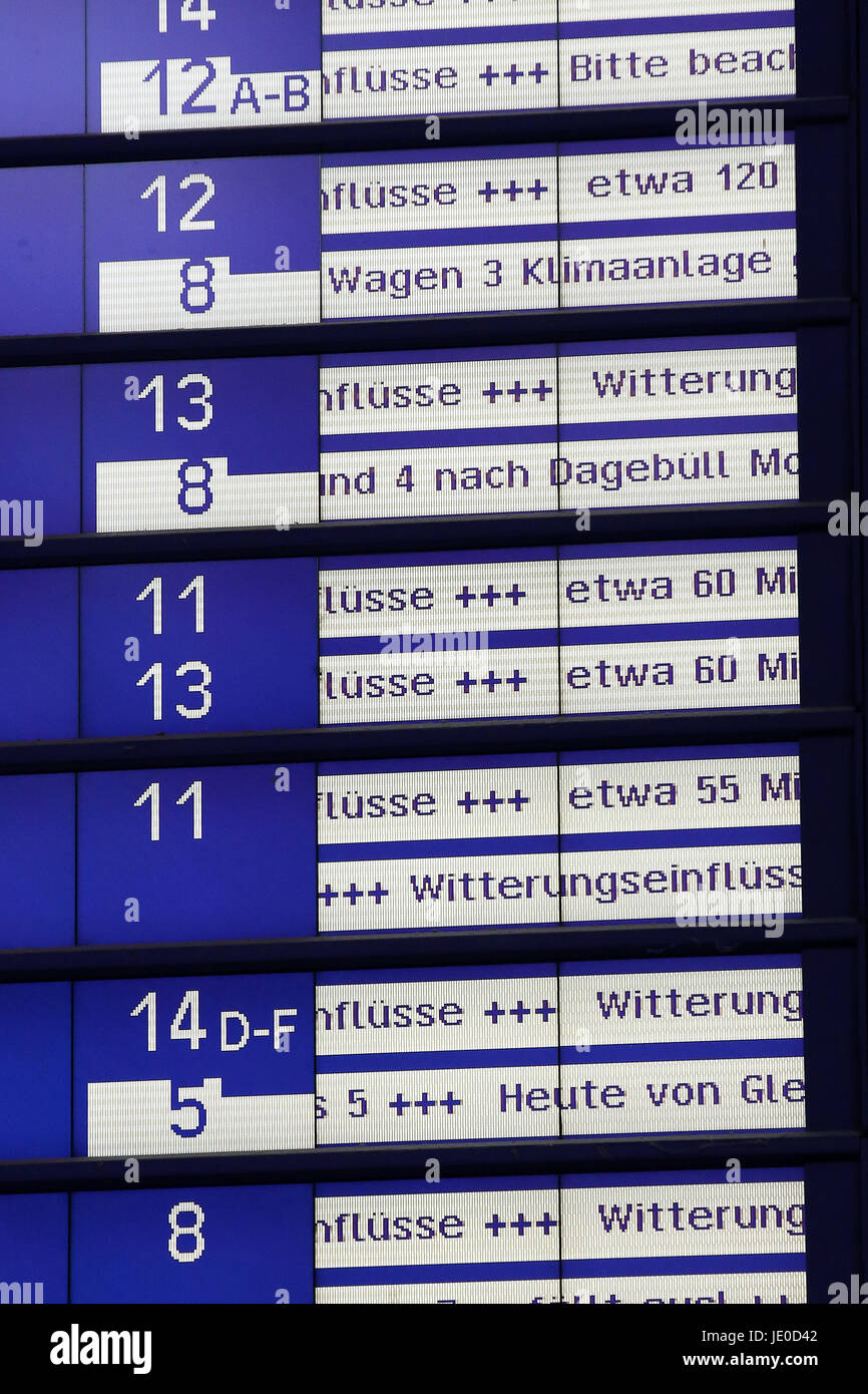 Hamburg, Germany. 22nd June, 2017. Information about delayed trains on ...