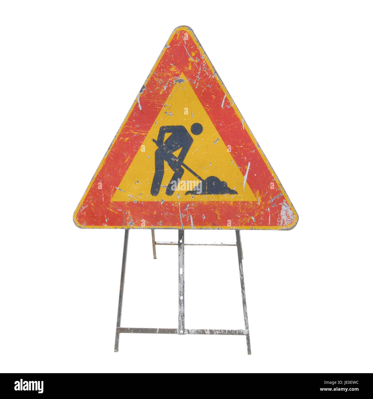 Road works in progress sign isolated over white Stock Photo - Alamy