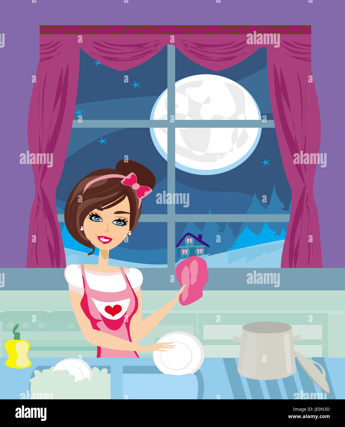 housewife washing the dishes at night Stock Photo - Alamy