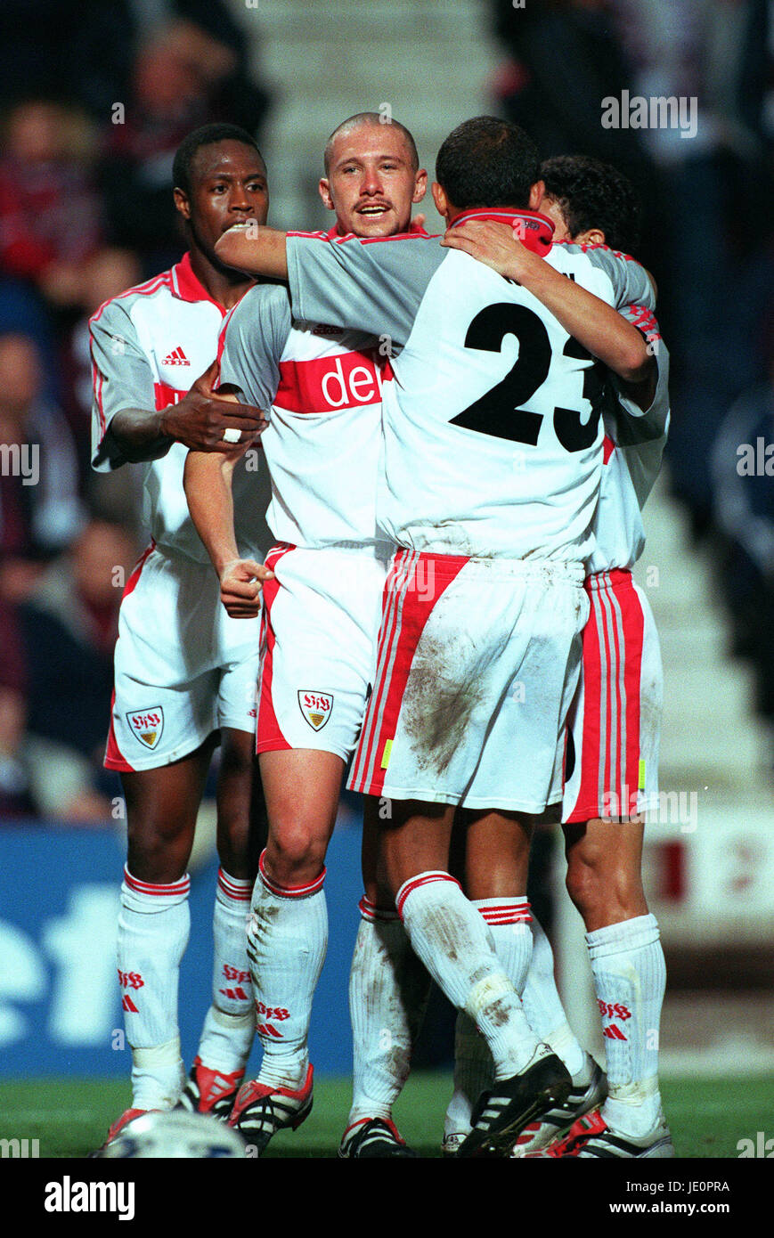 SEAN DUNDEE CELEBRATES GOAL HEARTS V VFB STUTTGART TYNECASTLE STADIUM ...