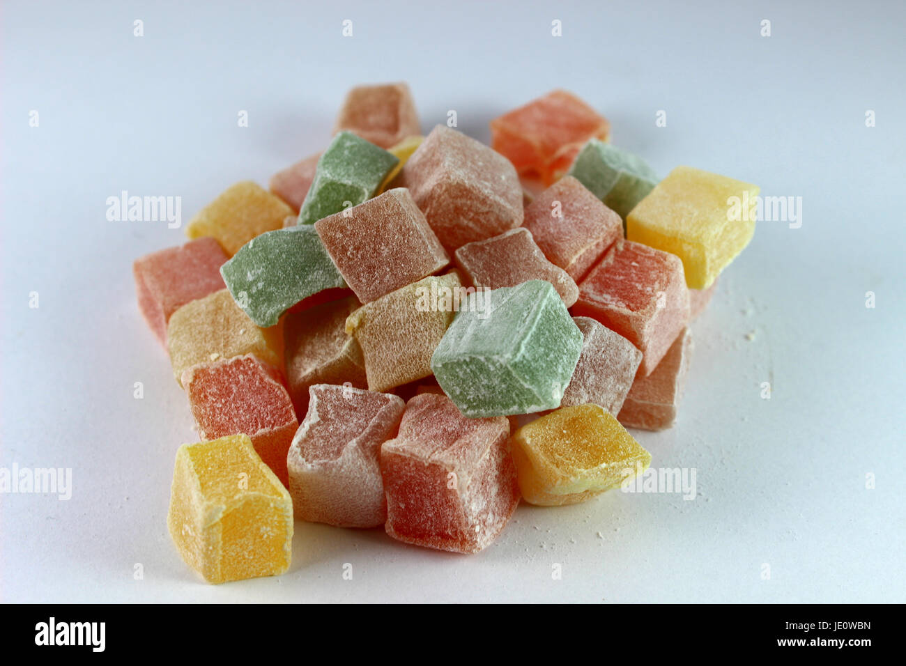 Fruity and colorful turkish delight on white ground Stock Photo - Alamy